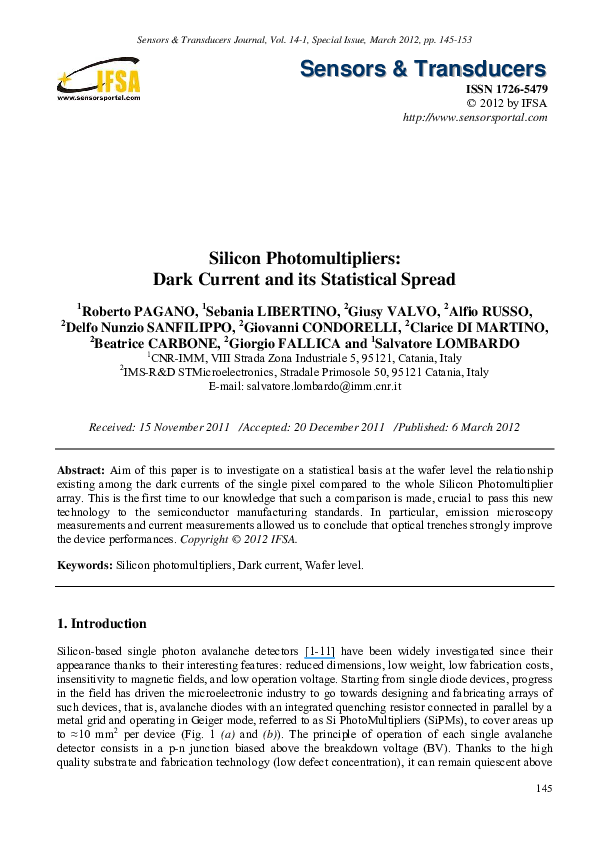 (PDF) Silicon Photomultipliers: Dark Current and its Statistical Spread