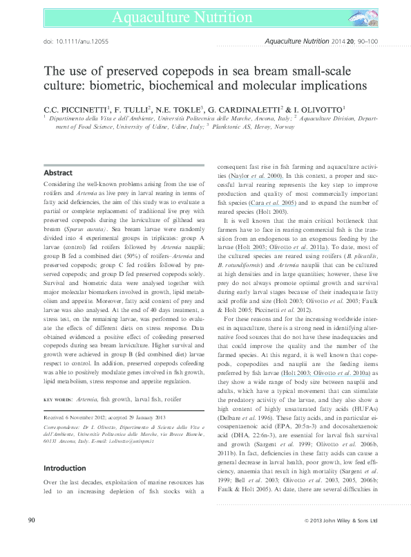 (PDF) The use of preserved copepods in sea bream small-scale culture ...