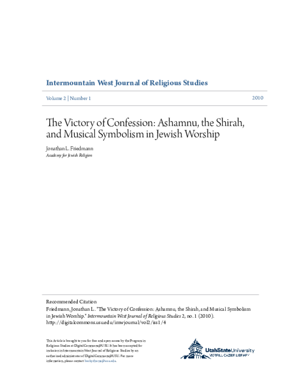 (PDF) The Victory of Confession: Ashamnu, the Shirah, and Musical ...