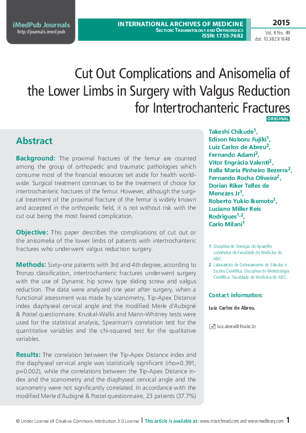 (PDF) Cut Out Complications and Anisomelia of the Lower Limbs In ...