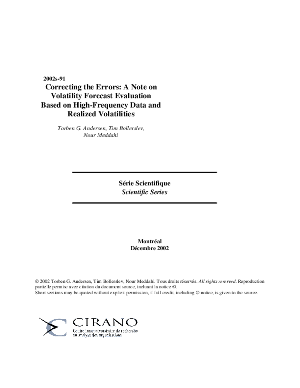 (PDF) Correcting the Errors: A Note on Volatility Forecast Evaluation ...