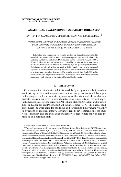 Pdf Analytical Evaluation Of Volatility Forecasts