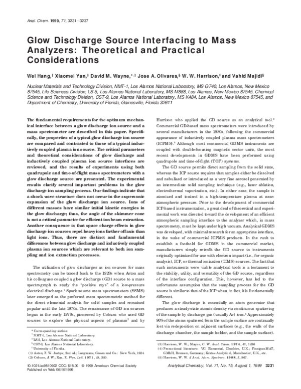 (PDF) Glow Discharge Source Interfacing to Mass Analyzers: Theoretical ...