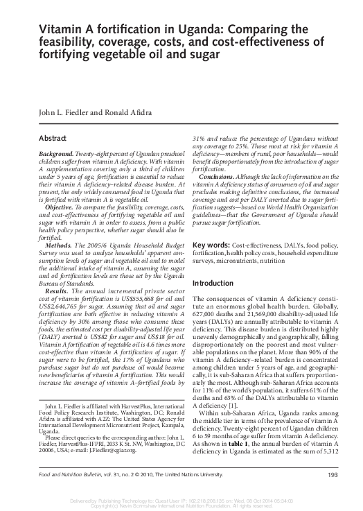 (PDF) Vitamin A fortification in Uganda: comparing the feasibility ...