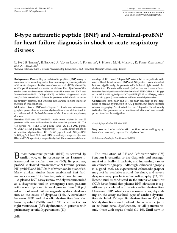 (PDF) B-type natriuretic peptide (BNP) and N-terminal-proBNP for heart ...