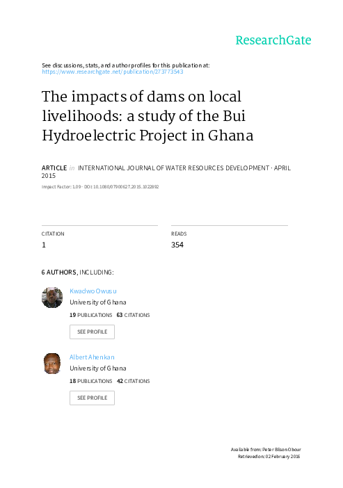 (PDF) The impacts of dams on local livelihoods: a study of the Bui Hydroelectric Project in Ghana