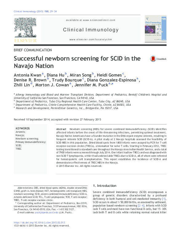 (PDF) Successful newborn screening for SCID in the Navajo Nation