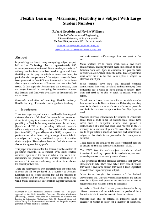 (PDF) Flexible Learning - Maximising Flexibility in a Subject with ...