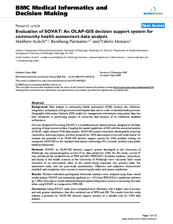(PDF) Evaluation of SOVAT: An OLAP-GIS decision support system for ...