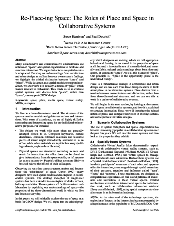 (PDF) Re-place-ing space: the roles of place and space in collaborative ...