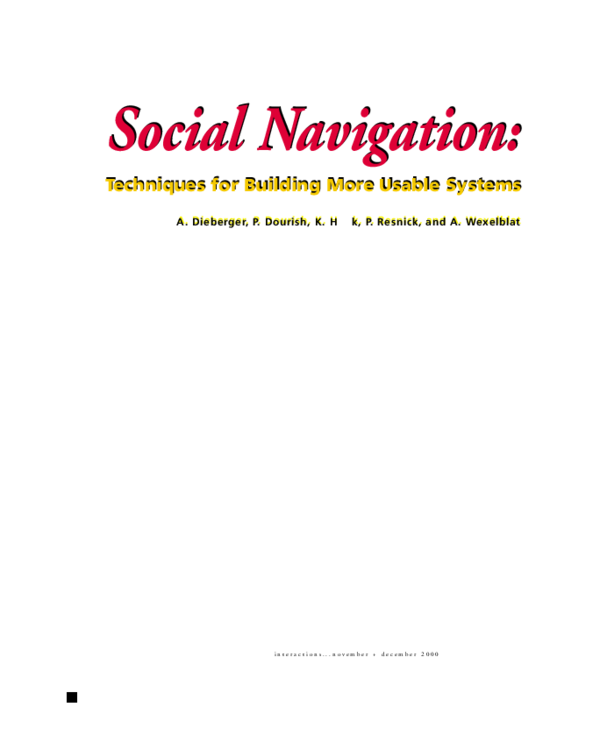 (PDF) Social navigation: techniques for building more usable systems