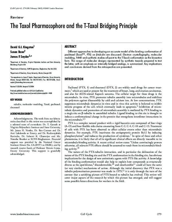 (PDF) The Taxol Pharmacophore and the T-Taxol Bridging Principle ...