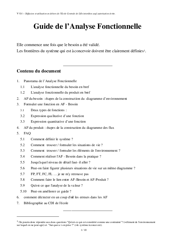 (PDF) Guide de l'Analyse Fonctionnelle Contenu du document