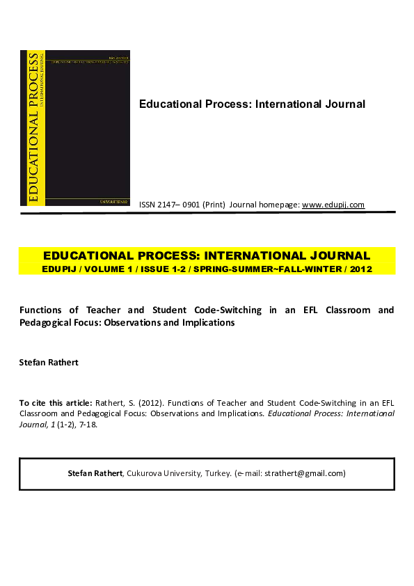(PDF) Functions of Teacher and Student Code-Switching in an EFL Classroom and Pedagogical Focus ...