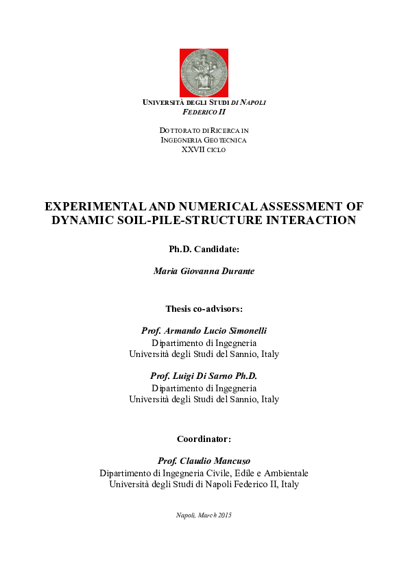 (PDF) Experimental and Numerical Assessment of Dynamic Soil-Pile-Structure Interaction