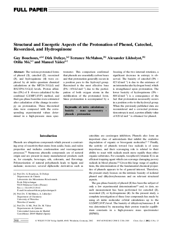 (PDF) Structural and Energetic Aspects of the Protonation of Phenol ...