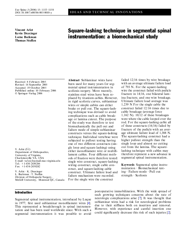 (PDF) Square-lashing technique in segmental spinal instrumentation: a ...