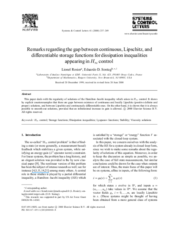 (PDF) Remarks regarding the gap between continuous, Lipschitz, and differentiable storage ...