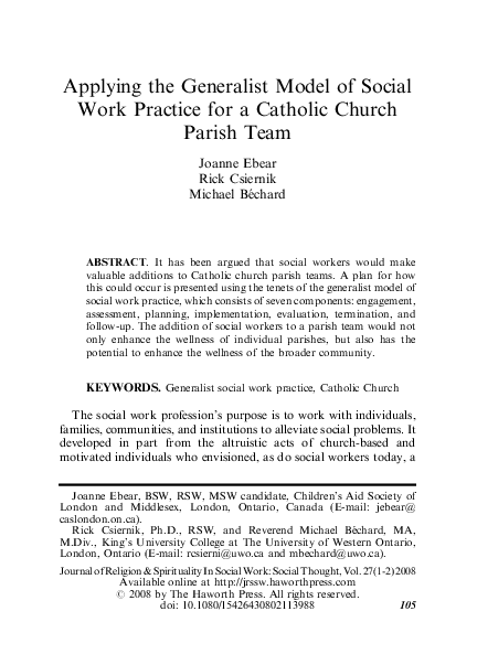 (PDF) Applying the Generalist Model of Social Work Practice for a ...