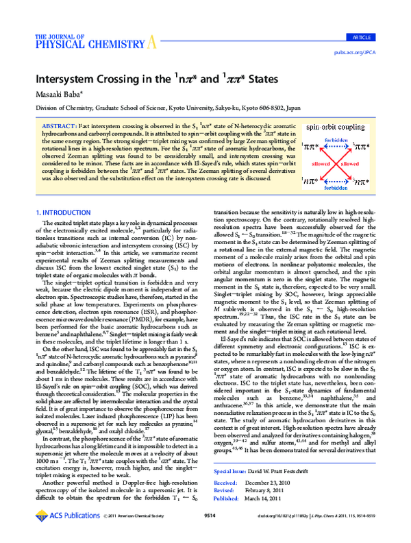 (PDF) Intersystem crossing in the 1nπ* and 1ππ* states