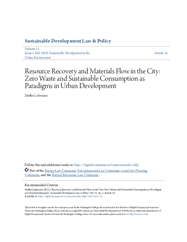 (PDF) Resource Recovery and Materials Flow in the City: Zero Waste and ...