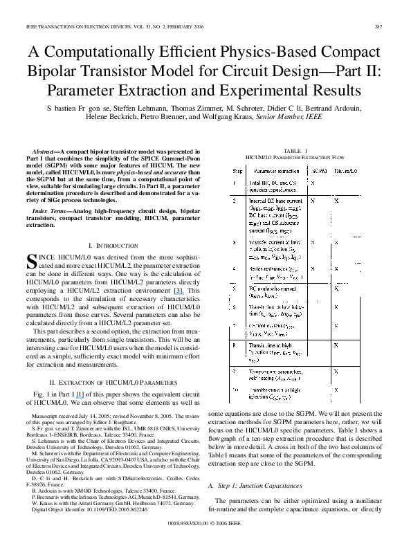 Pdf A Computationally Efficient Physics Based Compact Bipolar Transistor Model For Circuit