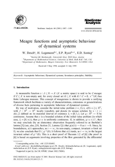 (PDF) Meagre functions and asymptotic behaviour of dynamical systems