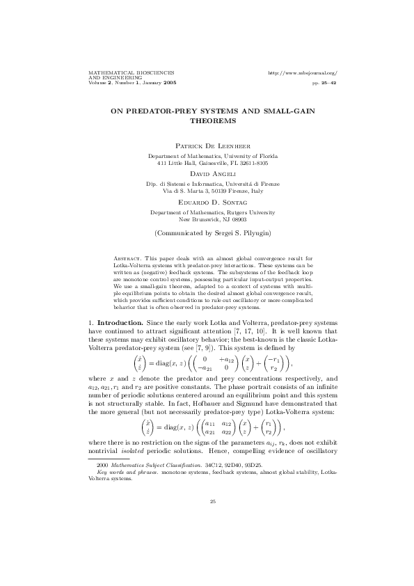 (PDF) On Predator-Prey Systems and Small-Gain Theorems