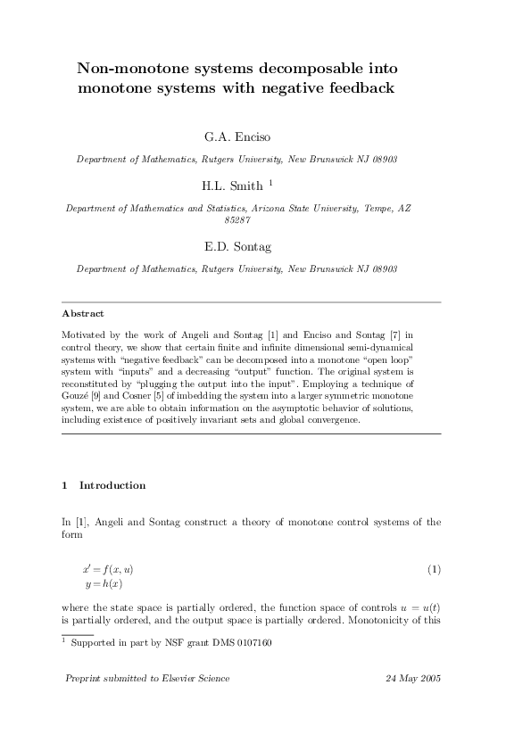 (PDF) Nonmonotone systems decomposable into monotone systems with negative feedback