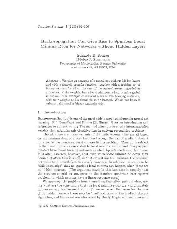 (PDF) Backpropagation can give rise to spurious local minima even for ...