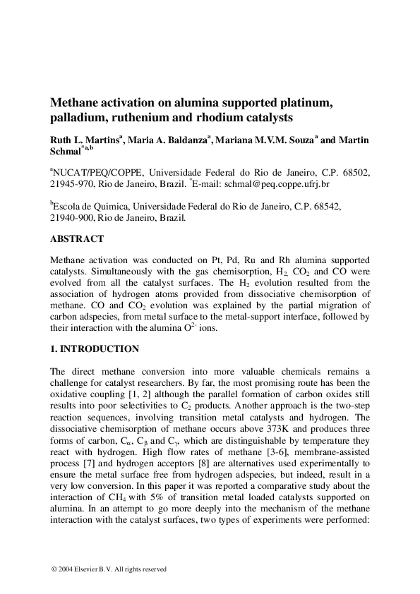 (PDF) Methane activation on alumina supported platinum, palladium ...