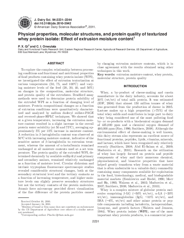 (PDF) Physical Properties, Molecular Structures, and Protein Quality of Texturized Whey Protein ...