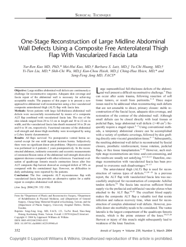 (PDF) One-Stage Reconstruction of Large Midline Abdominal Wall Defects ...