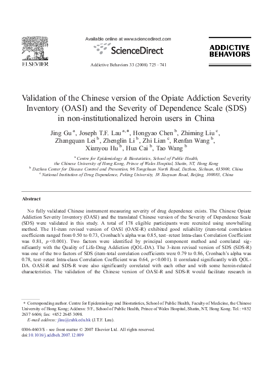 (PDF) Validation of the Chinese version of the Opiate Addiction ...