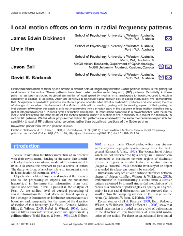 (PDF) Local motion effects on form in radial frequency patterns