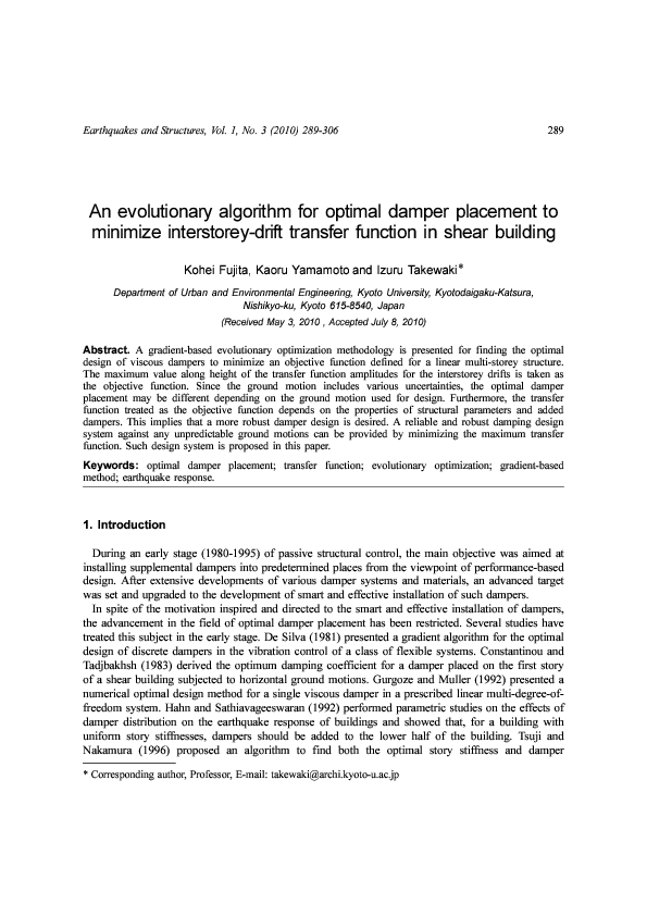(PDF) An evolutionary algorithm for optimal damper placement to minimize interstorey-drift ...