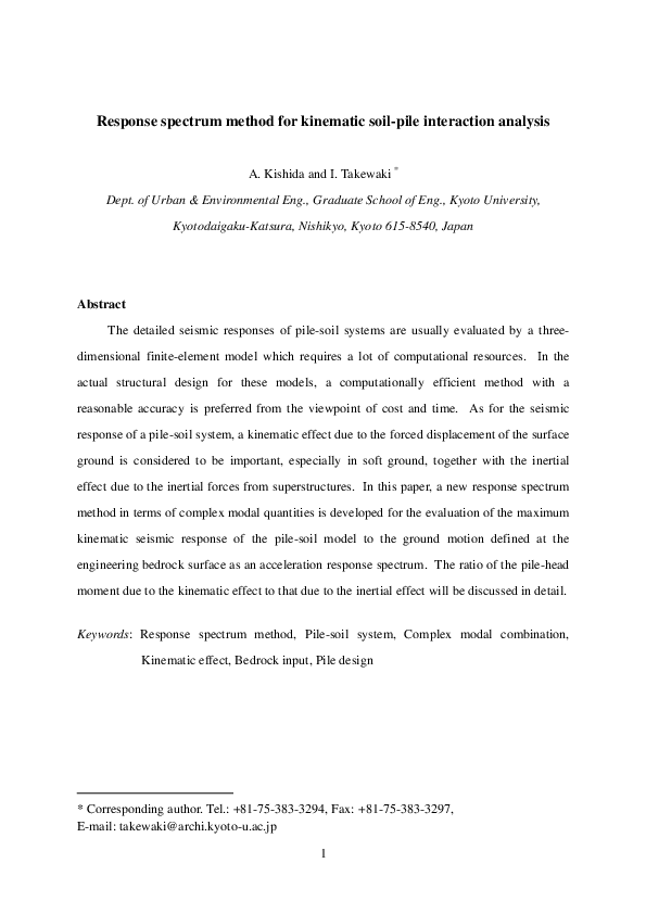(PDF) Response Spectrum Method for Kinematic Soil-Pile Interaction Analysis