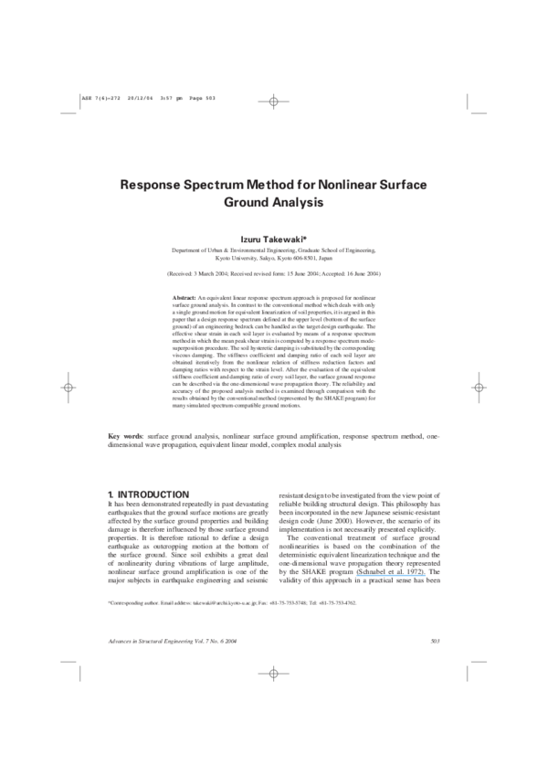 (PDF) Response Spectrum Method for Nonlinear Surface Ground Analysis