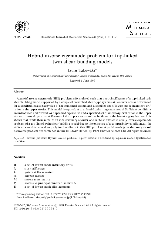 (PDF) Hybrid inverse eigenmode problem for top-linked twin shear building models | Izuru ...