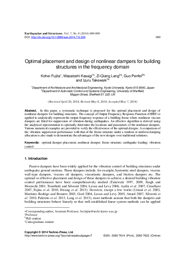 (PDF) Optimal placement and design of nonlinear dampers for building structures in the frequency ...