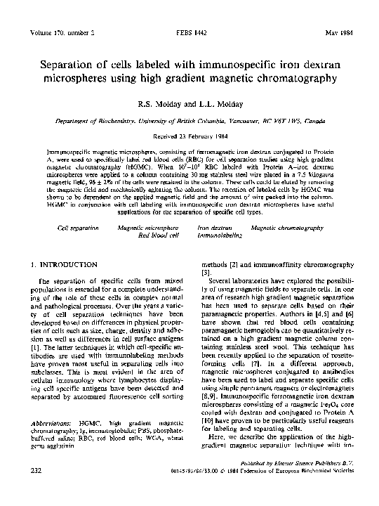 (PDF) Cell Separation Using Immunospecific Iron Dextran Microspheres