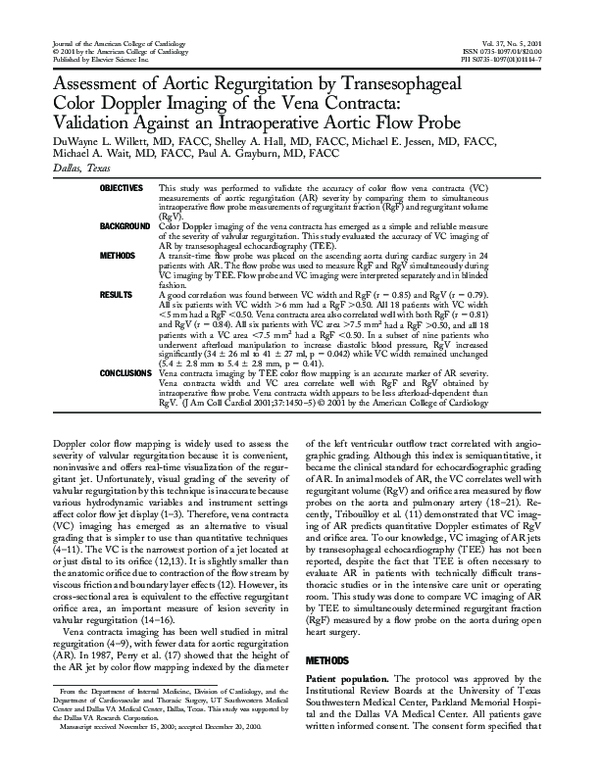 (PDF) Assessment of aortic regurgitation by transesophageal color ...