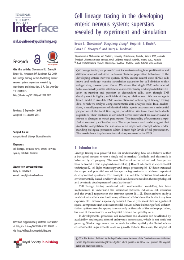 (PDF) Cell lineage tracing in the developing enteric nervous system ...