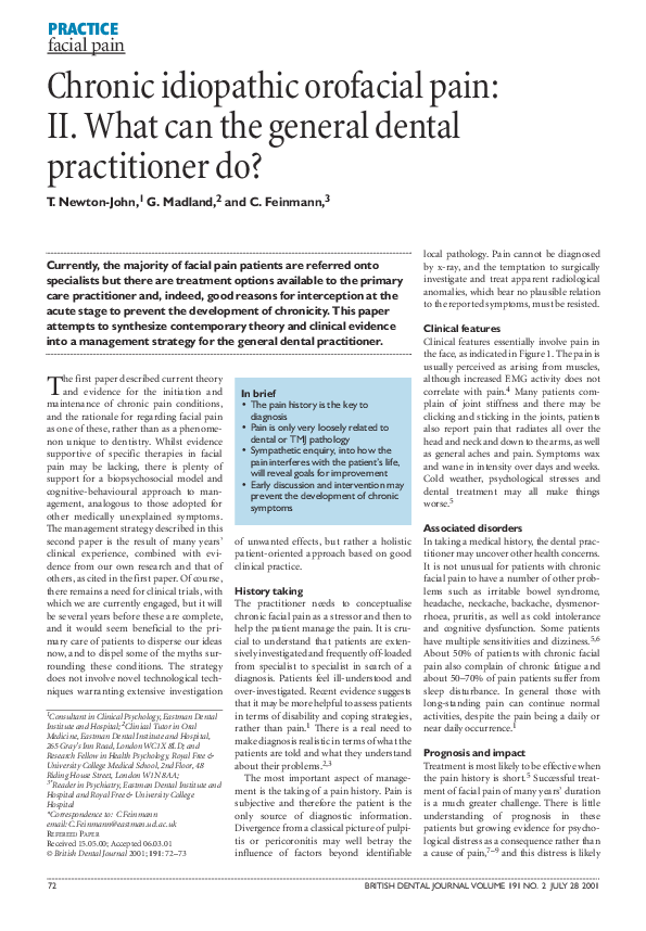 (PDF) Facial Pain: Chronic idiopathic orofacial pain: I: What is the ...