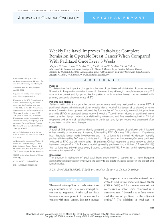 (PDF) Weekly Paclitaxel Improves Pathologic Complete Remission in ...
