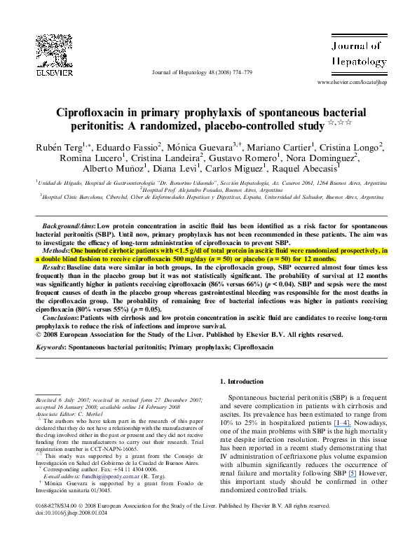 (PDF) Ciprofloxacin in primary prophylaxis of spontaneous bacterial ...