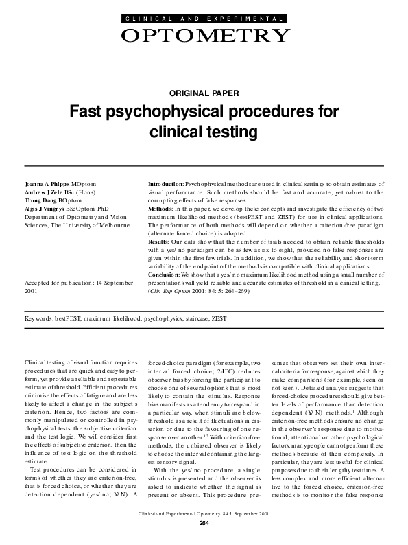 (PDF) Fast psychophysical procedures for clinical testing