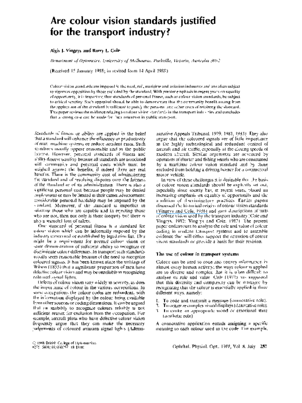 (PDF) Are colour vision standards justified for the transport industry?
