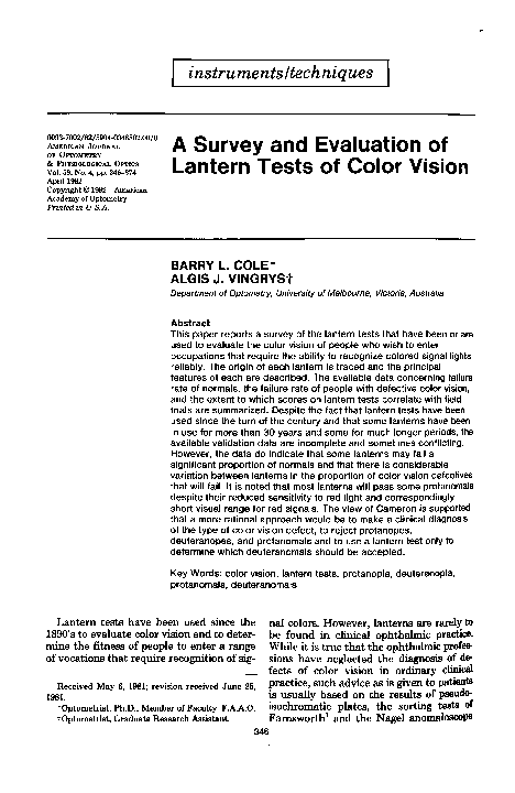 (PDF) A Survey and Evaluation of Lantern Tests of Color Vision