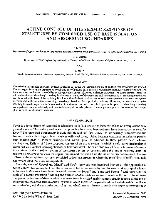 (PDF) Active control of the seismic response of structures by combined ...